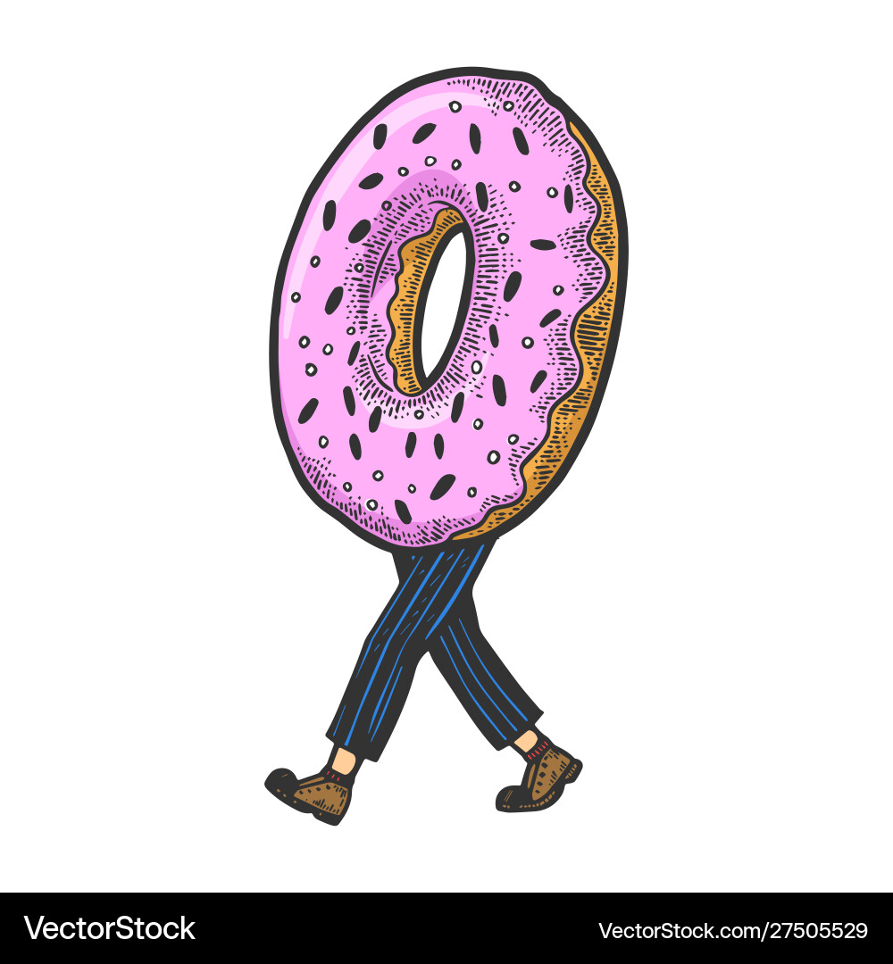 Donut walk sketch engraving Royalty Free Vector Image
