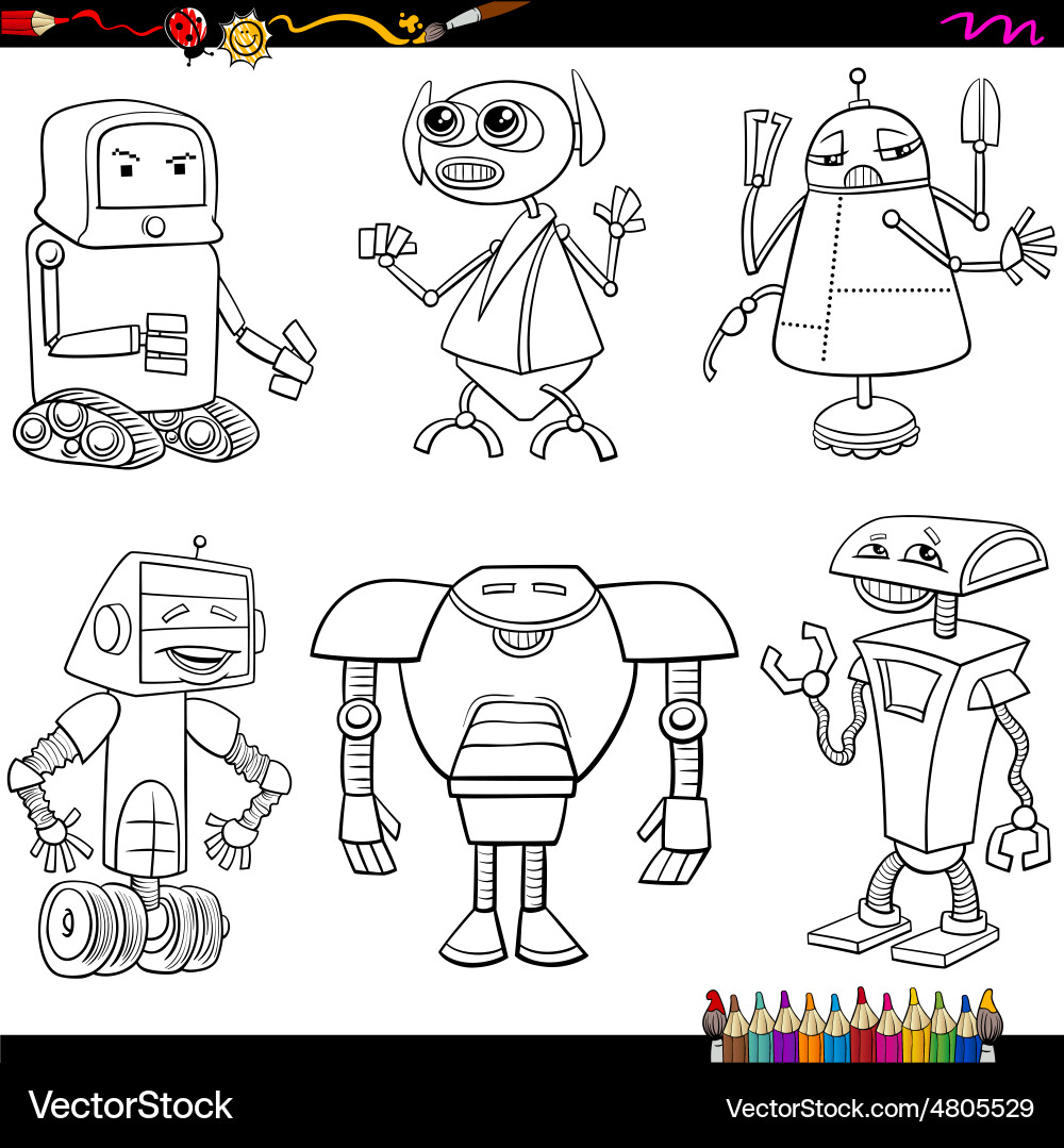 Fantasy robots cartoons coloring page Royalty Free Vector