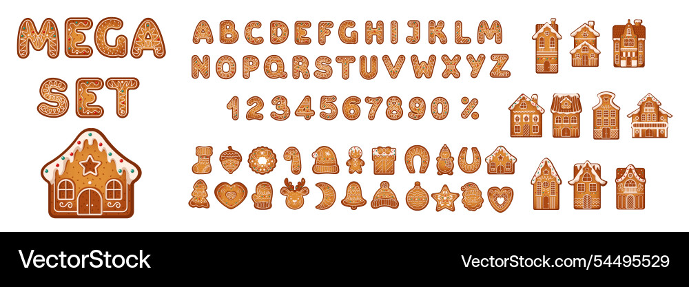 Gingerbread abc digits and houses objects mega set