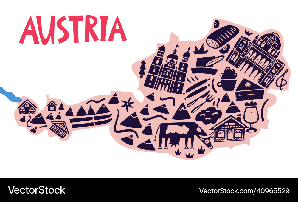 Hand drawn stylized map of austrian landmarks Vector Image