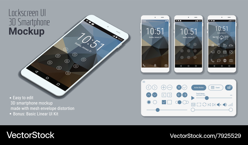 Lockscreen mobile ui smartphone mockup Royalty Free Vector