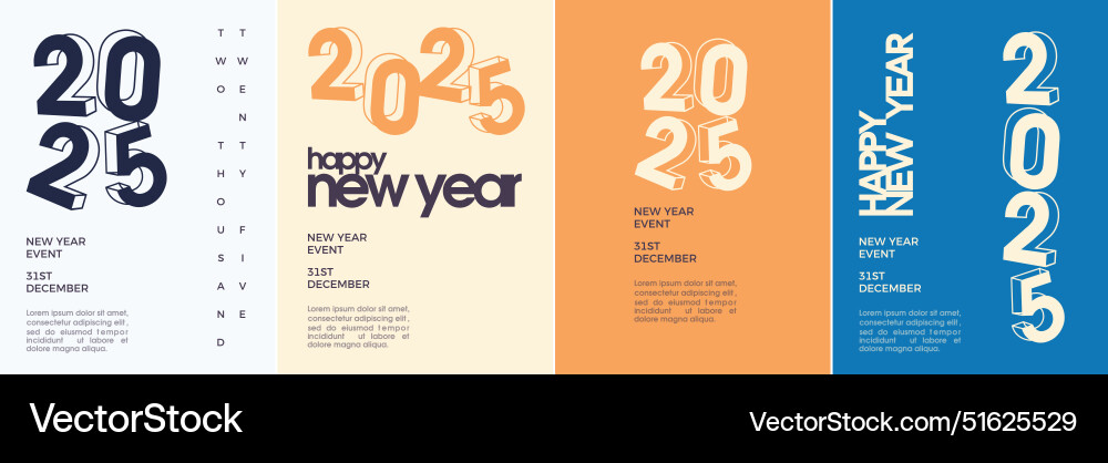 New year set poster design happy 2025 Royalty Free Vector