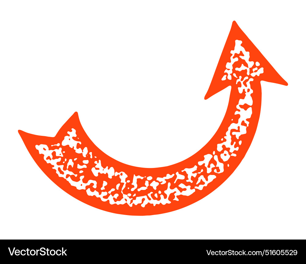 Orange textured upward curved arrow Royalty Free Vector