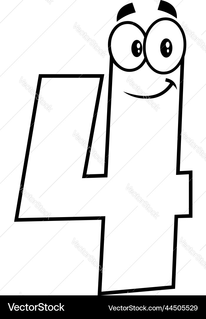 Outlined funny number four 4 cartoon character Vector Image