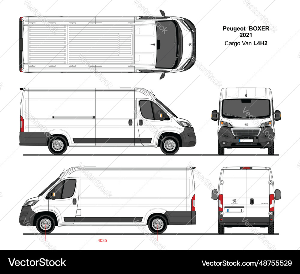Peugeot Boxer L4H2 Cargo Van 2021 Blueprint Vector Image