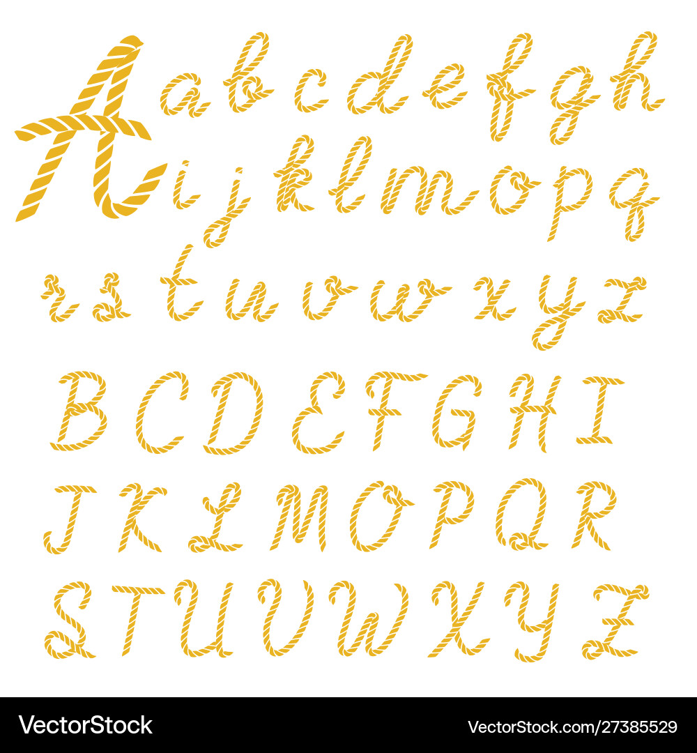 Rope font set alphabet letters made from Vector Image