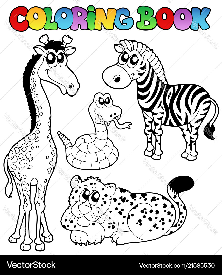 Coloring book tropical animals 1 Royalty Free Vector Image