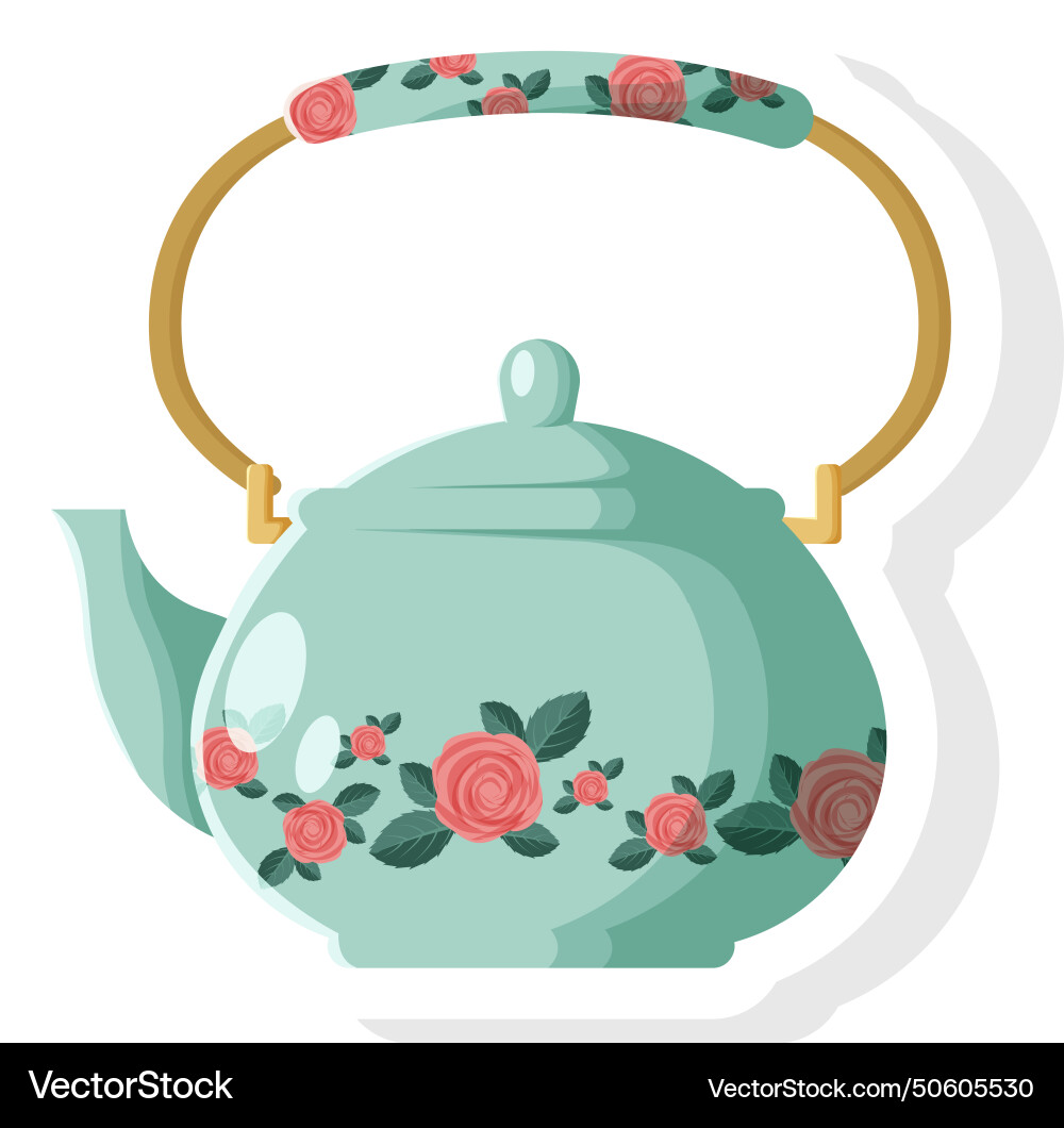 Flower teapot sticker Royalty Free Vector Image
