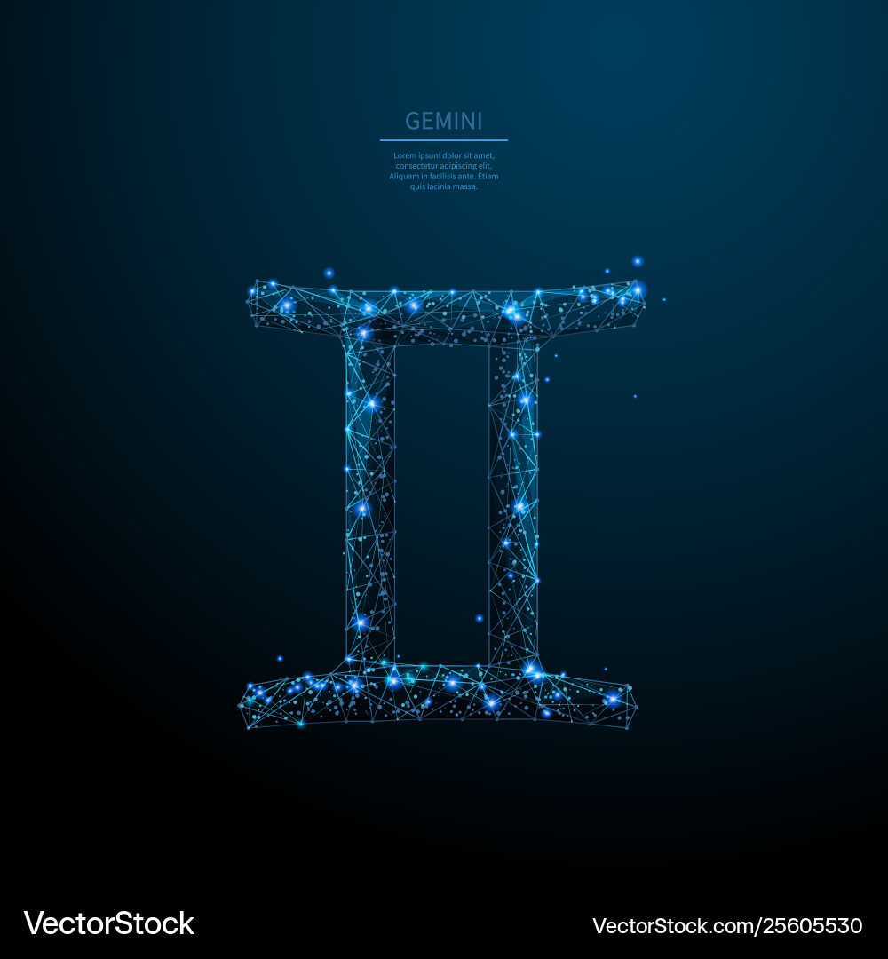 Gemini sign low poly wireframe poster template Vector Image