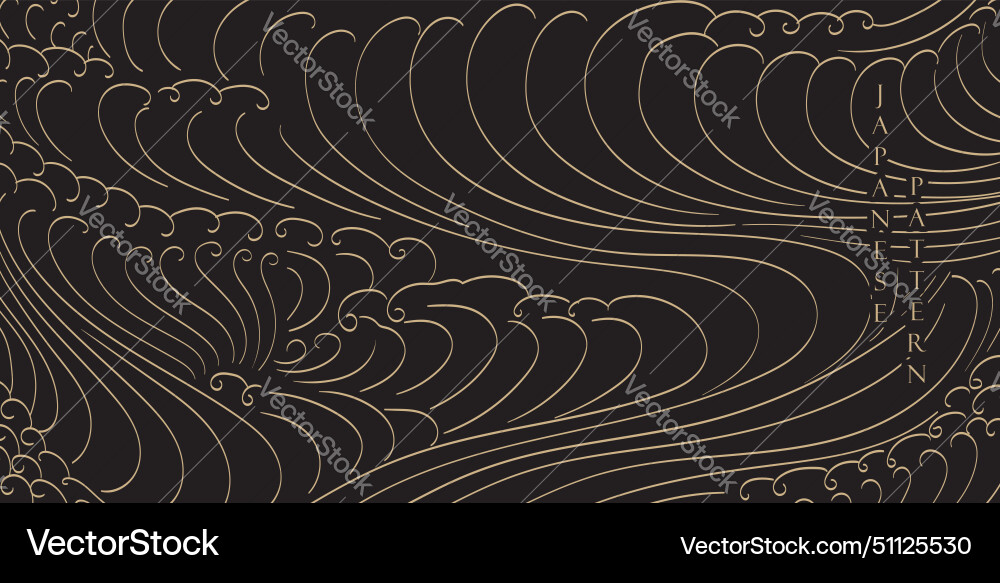 Hand drawn gold wave with japanese pattern Vector Image