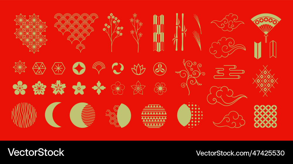 Japanese Sakura & Celestial Motifs Royalty Free Vector