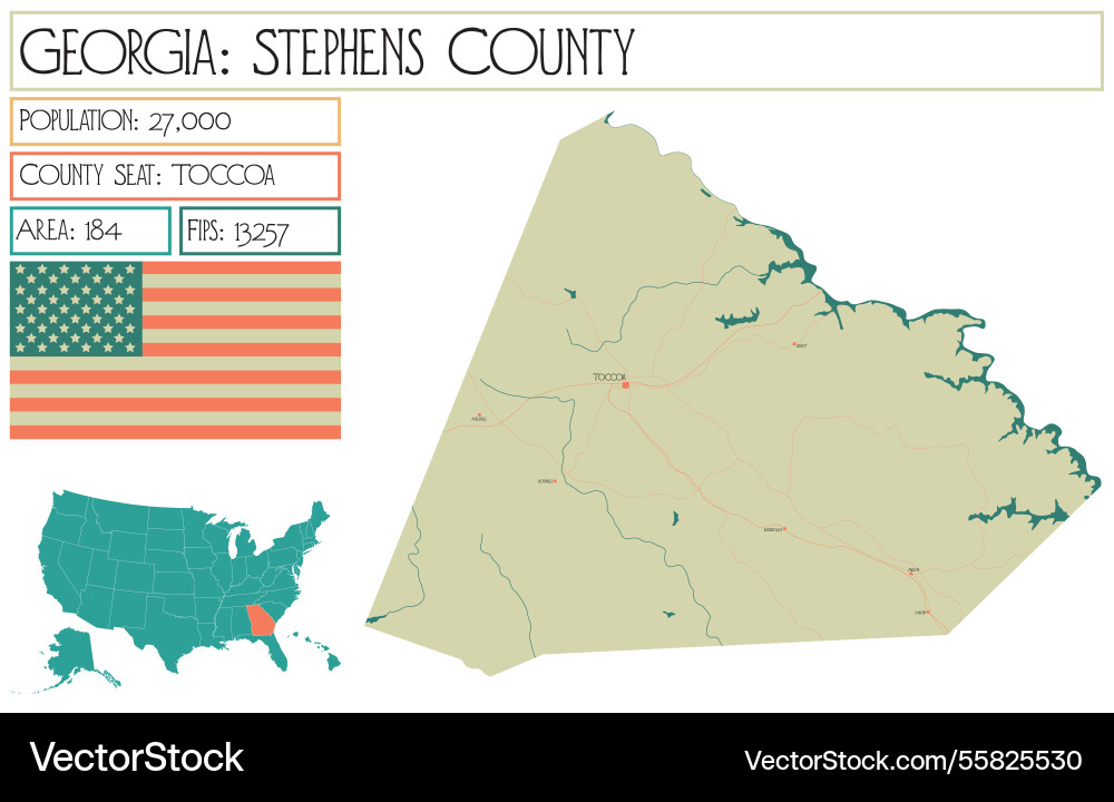 Large and detailed map of stephens county Vector Image