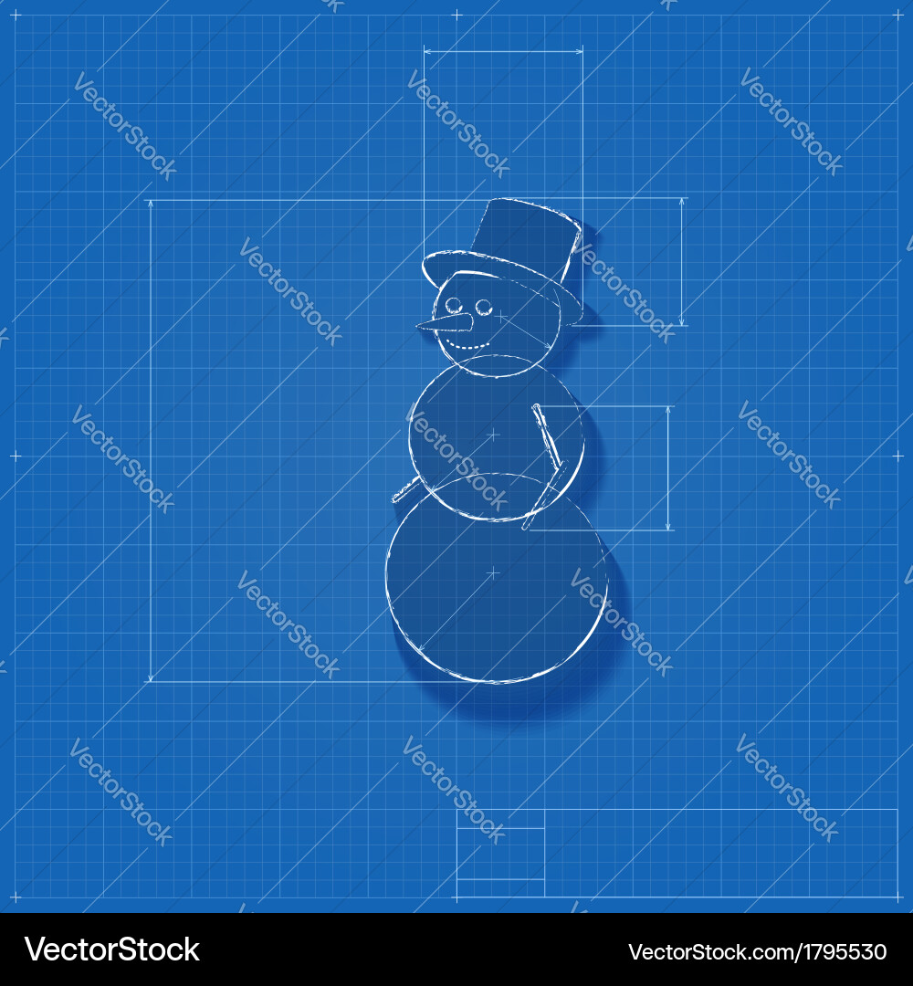 Snowman symbol drawn as blueprint Royalty Free Vector Image