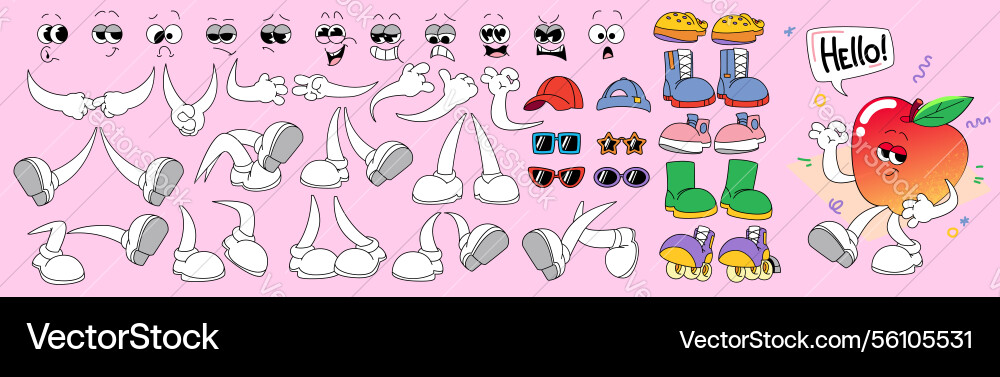 Cartoon apple groovy character creation kit Vector Image