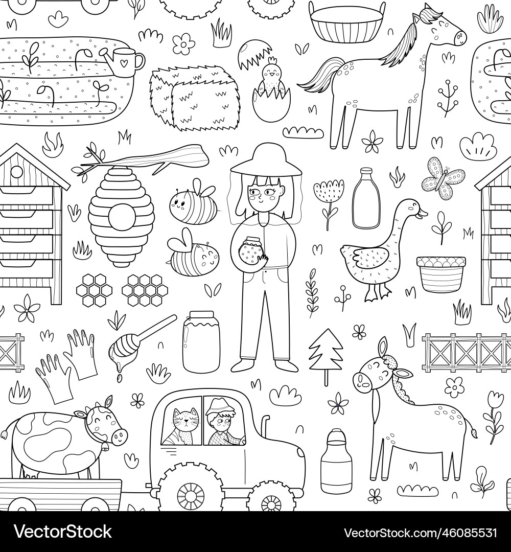 Farm seamless pattern with cute characters Vector Image