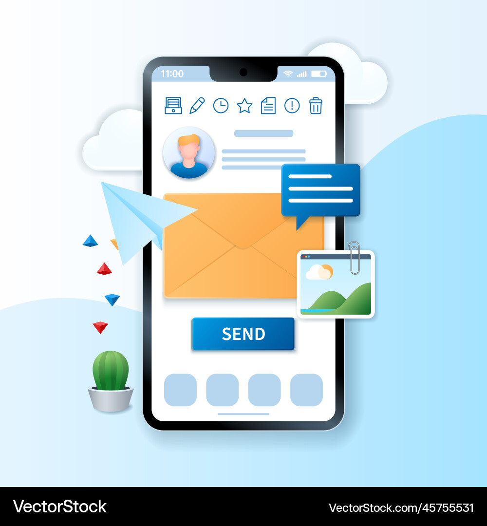 Mail service on mobile phone in 3d Royalty Free Vector Image