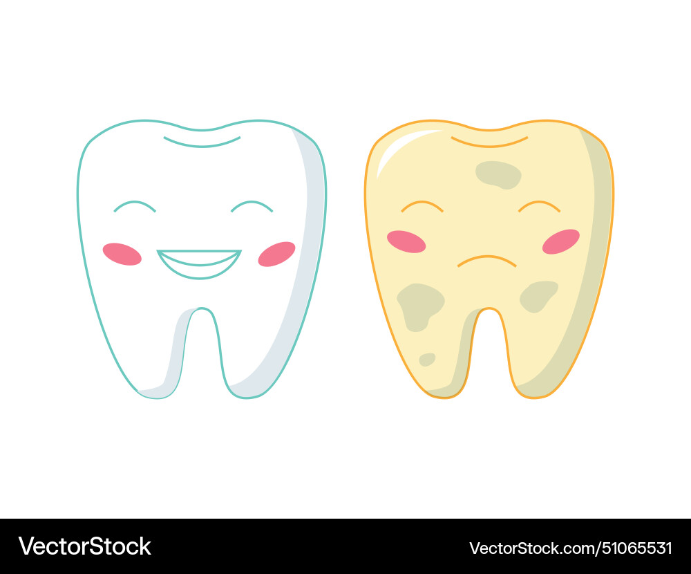 White and yellow tooth cartoon teeth characters Vector Image