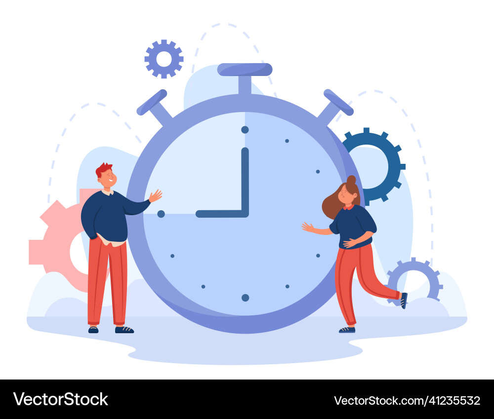 Cartoon business people with huge timer Royalty Free Vector
