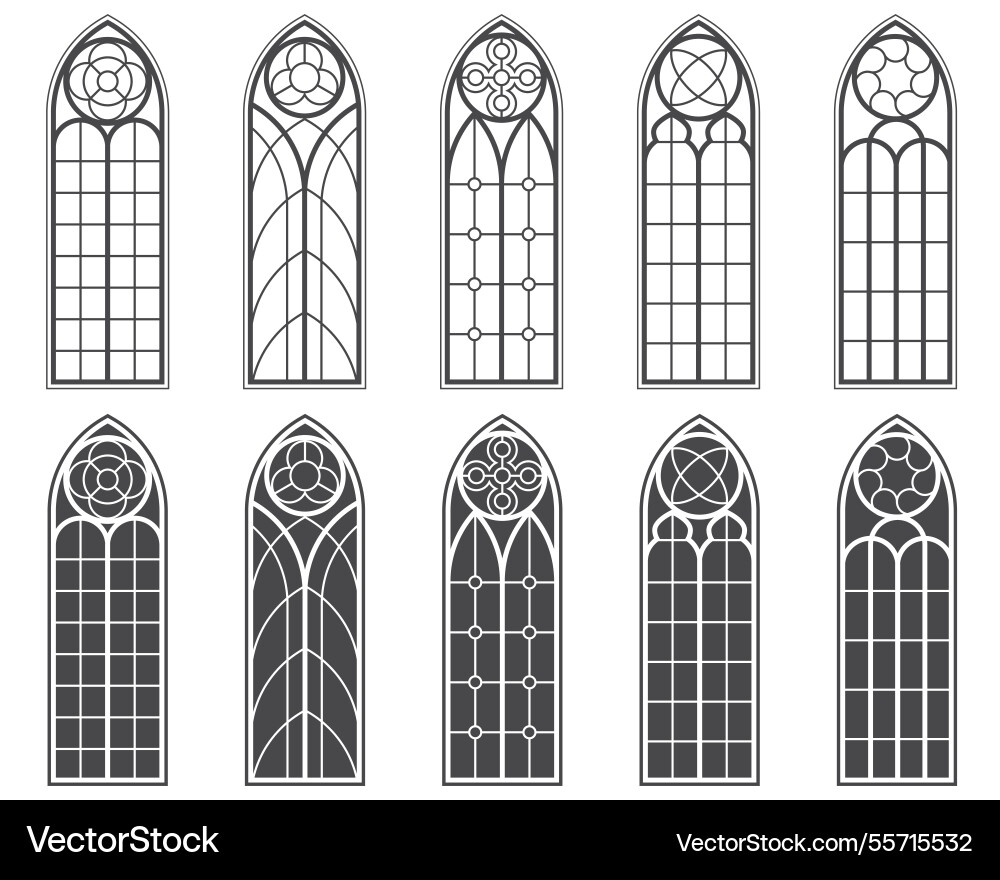 Church windows with stained glass pattern Vector Image