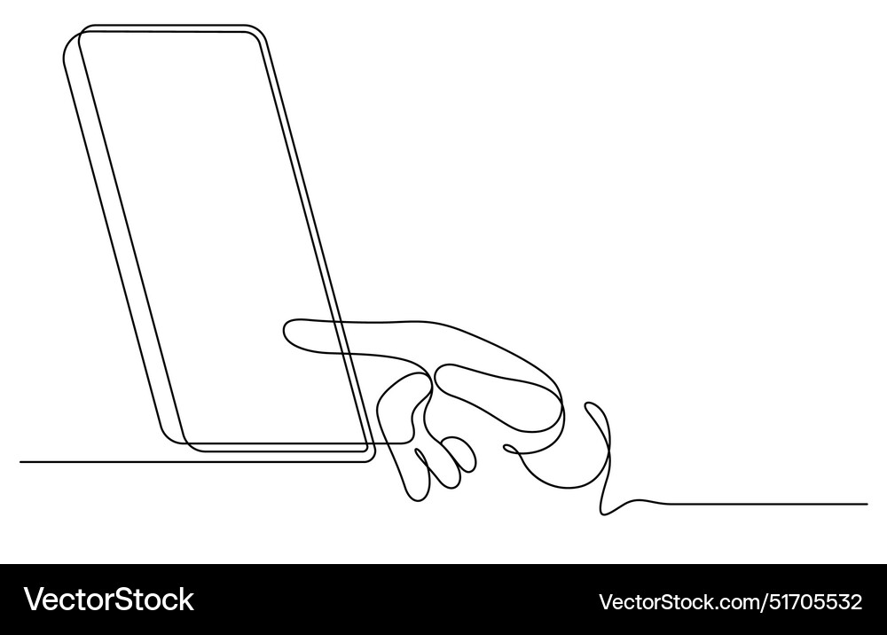 Hand touching smart phone minimalism one line Vector Image