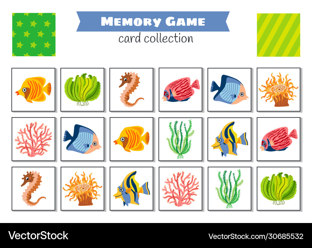 Memory game with cartoon fish Royalty Free Vector Image