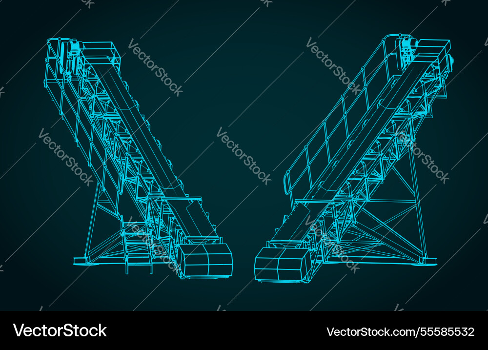 Mine conveyor isometric blueprints Royalty Free Vector Image