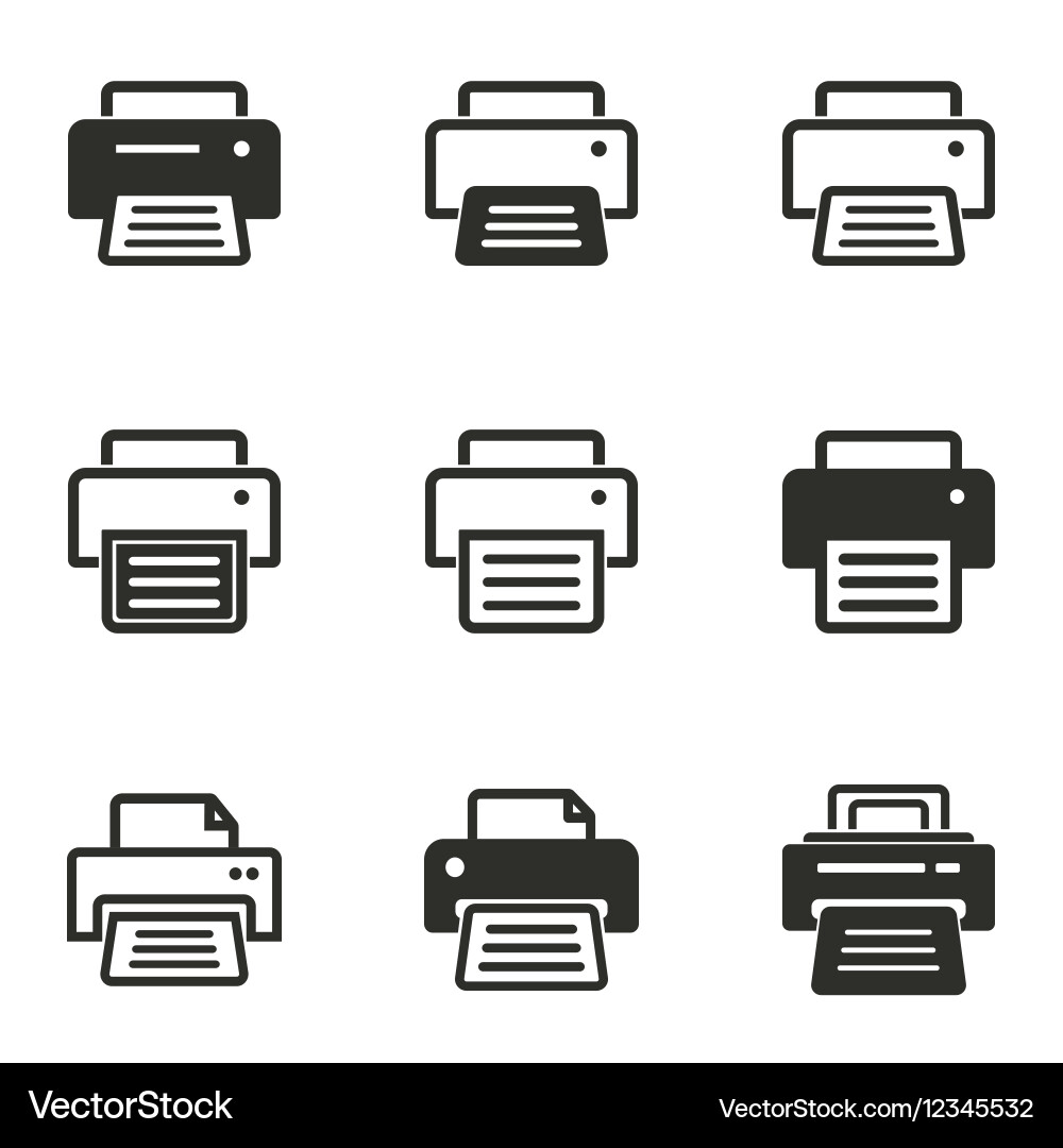 Printer Icon Set - Black & White Royalty Free Vector