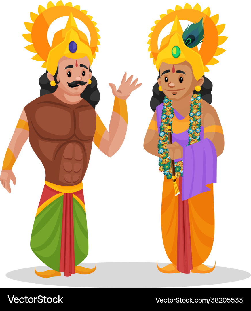 Arjuna and lord krishna cartoon character Vector Image
