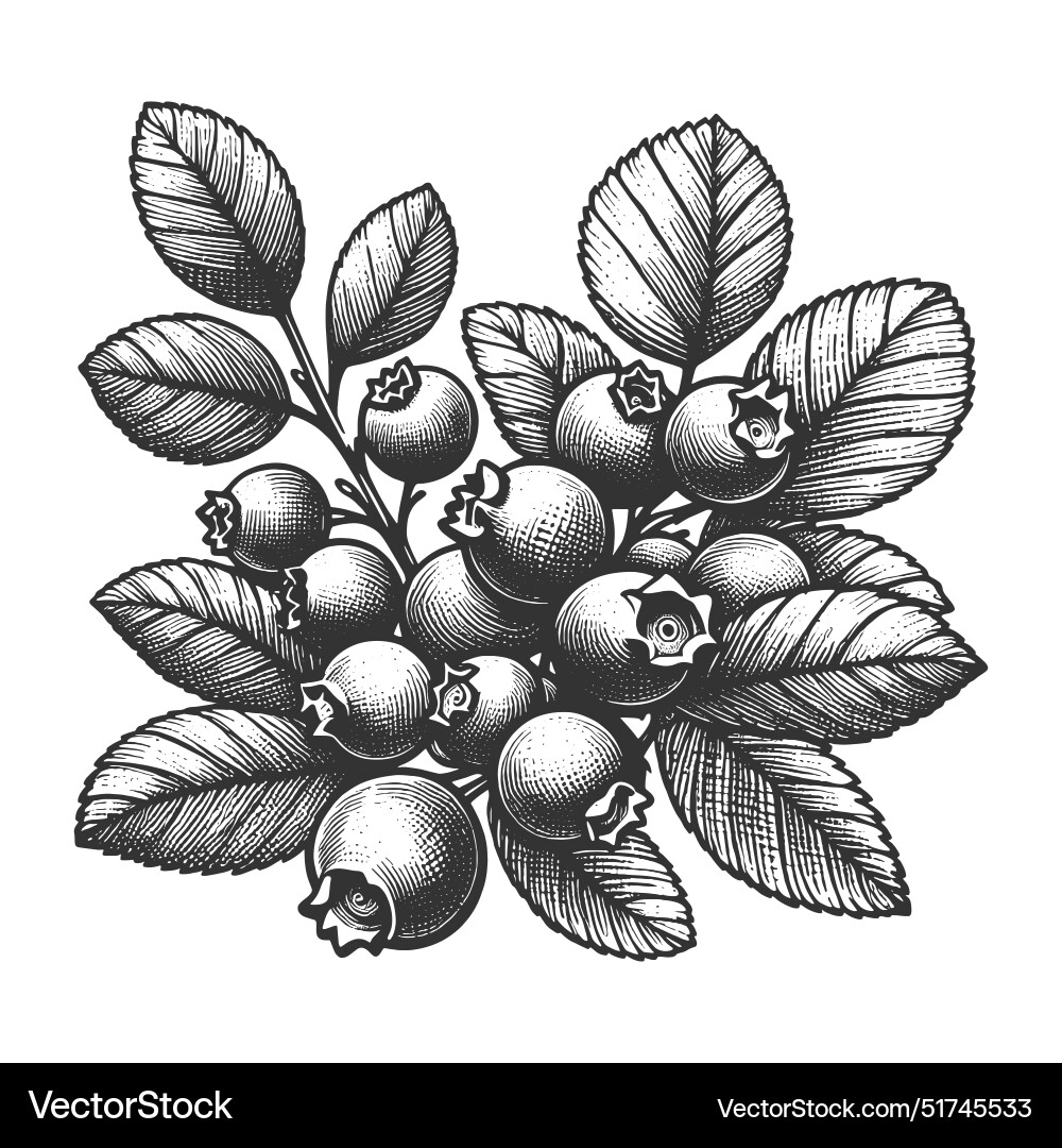 Blueberries with leaves Royalty Free Vector Image