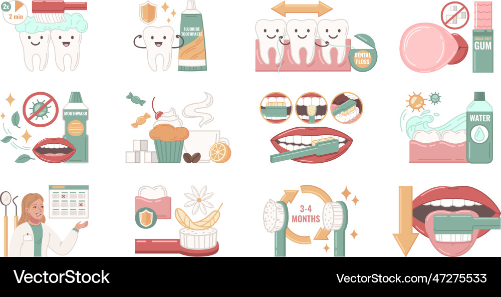 Dental health set Royalty Free Vector Image - VectorStock