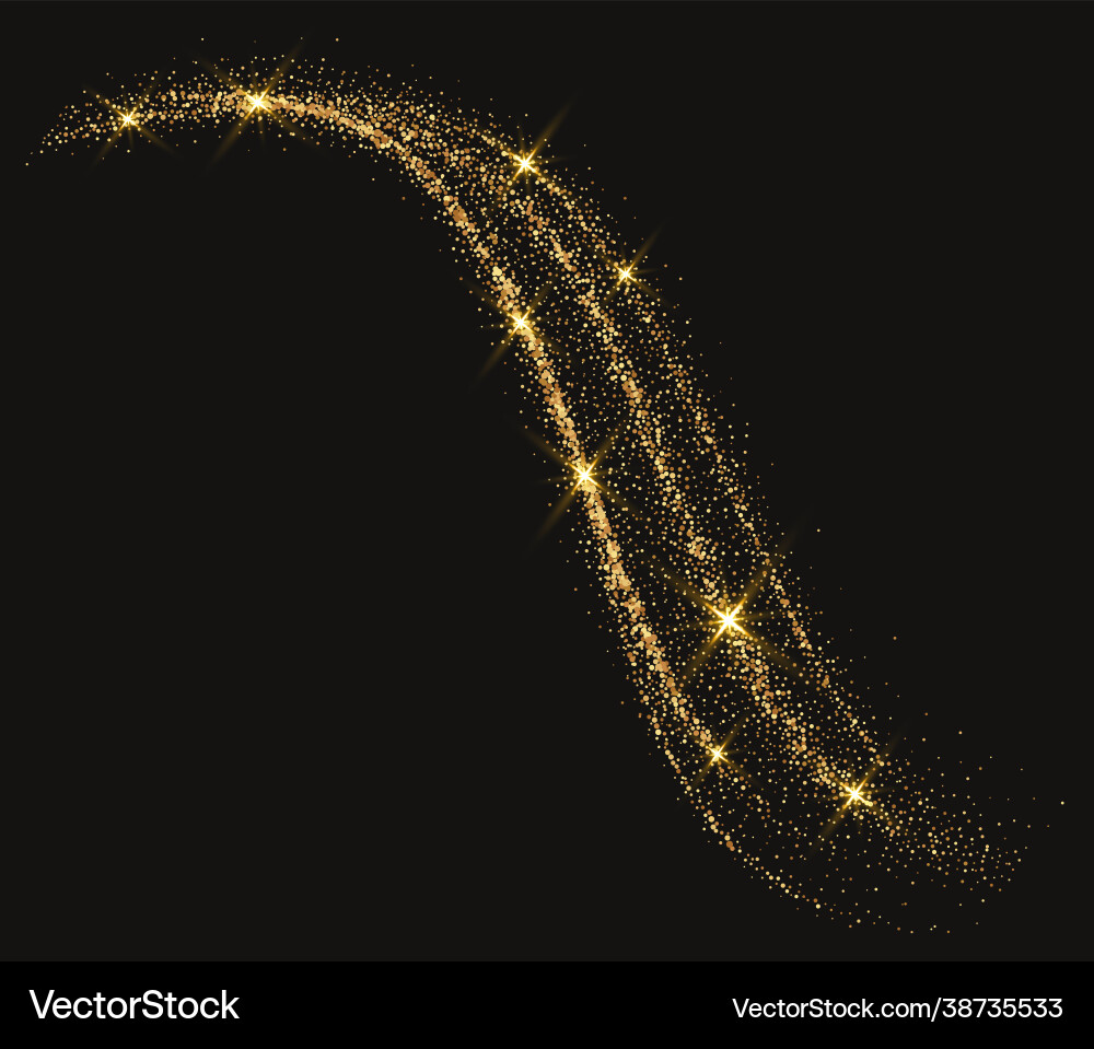 Golden sparkles flowing in wave with isolated Vector Image