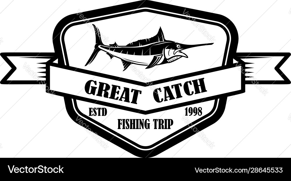 Great catch emblem template with marlin design Vector Image