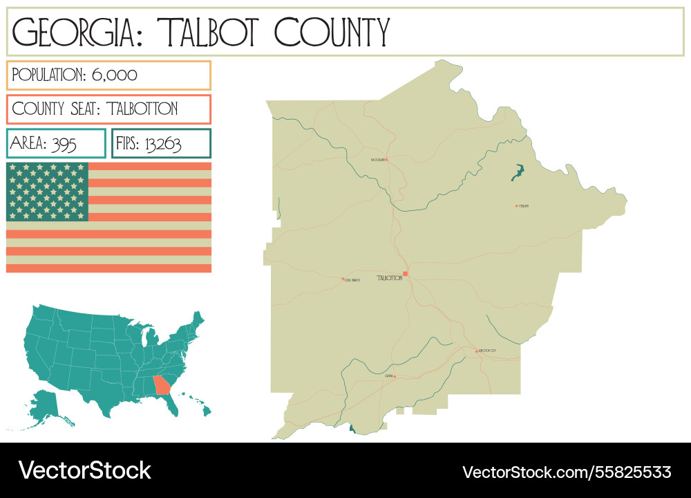 Large and detailed map of talbot county Royalty Free Vector