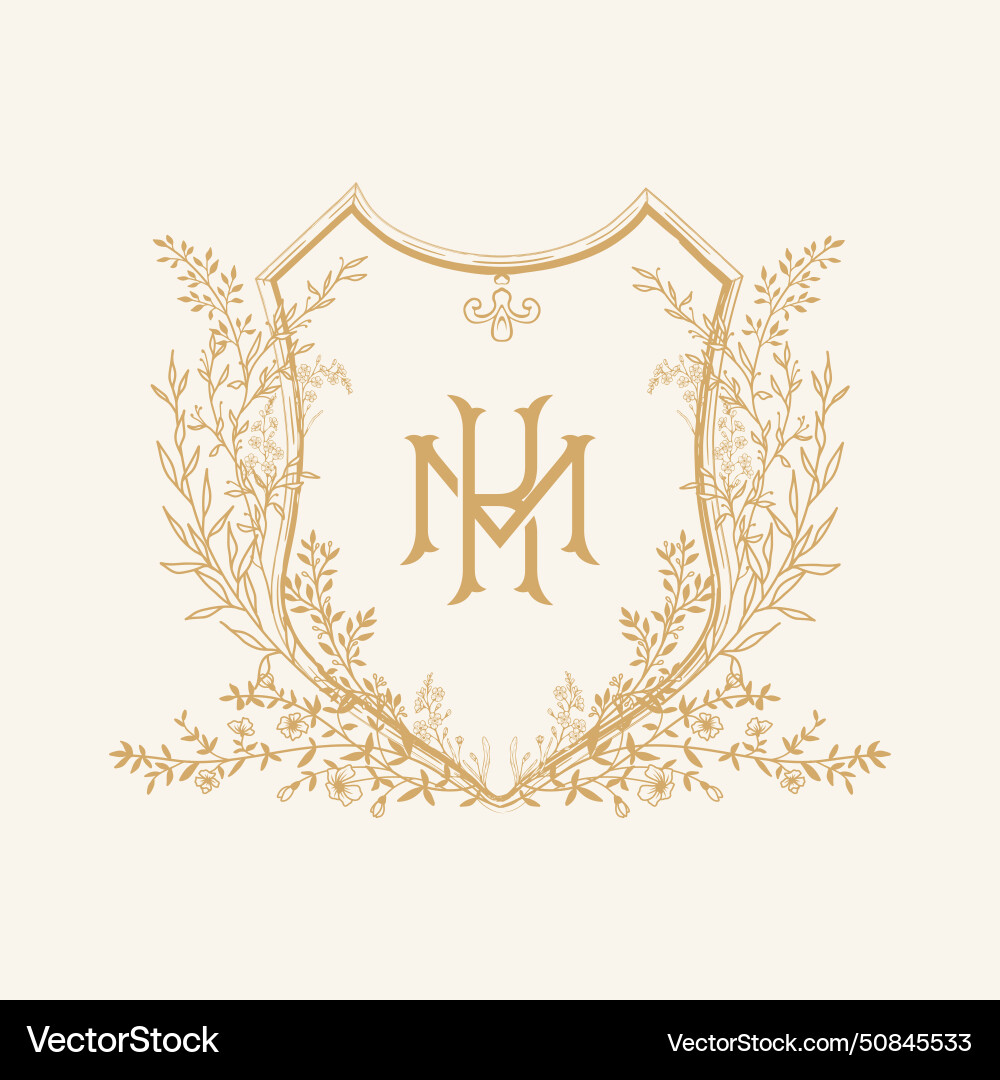 Mk initial botanical wedding crest design Vector Image