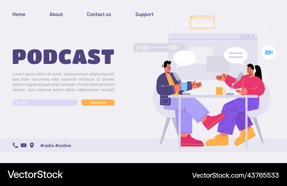 Podcast landing page radio host interviewing guest