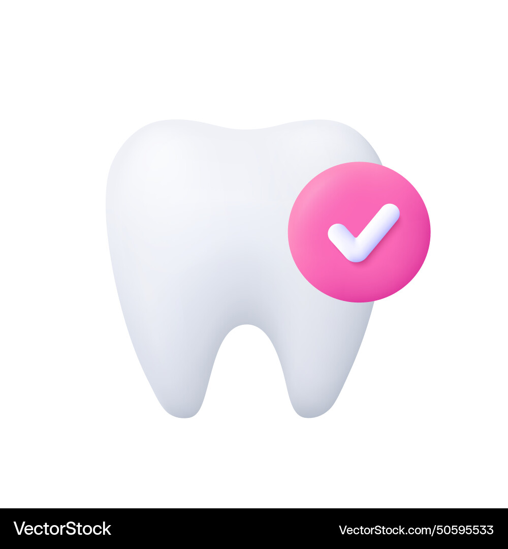 Tooth with a check mark in circle 3d icon Vector Image