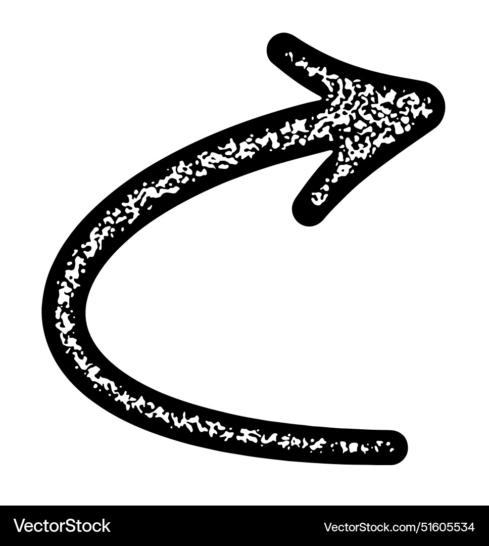 Black textured rightward swirl arrow Royalty Free Vector