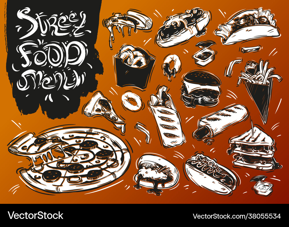 Hand drawn doodle street food menu Royalty Free Vector Image