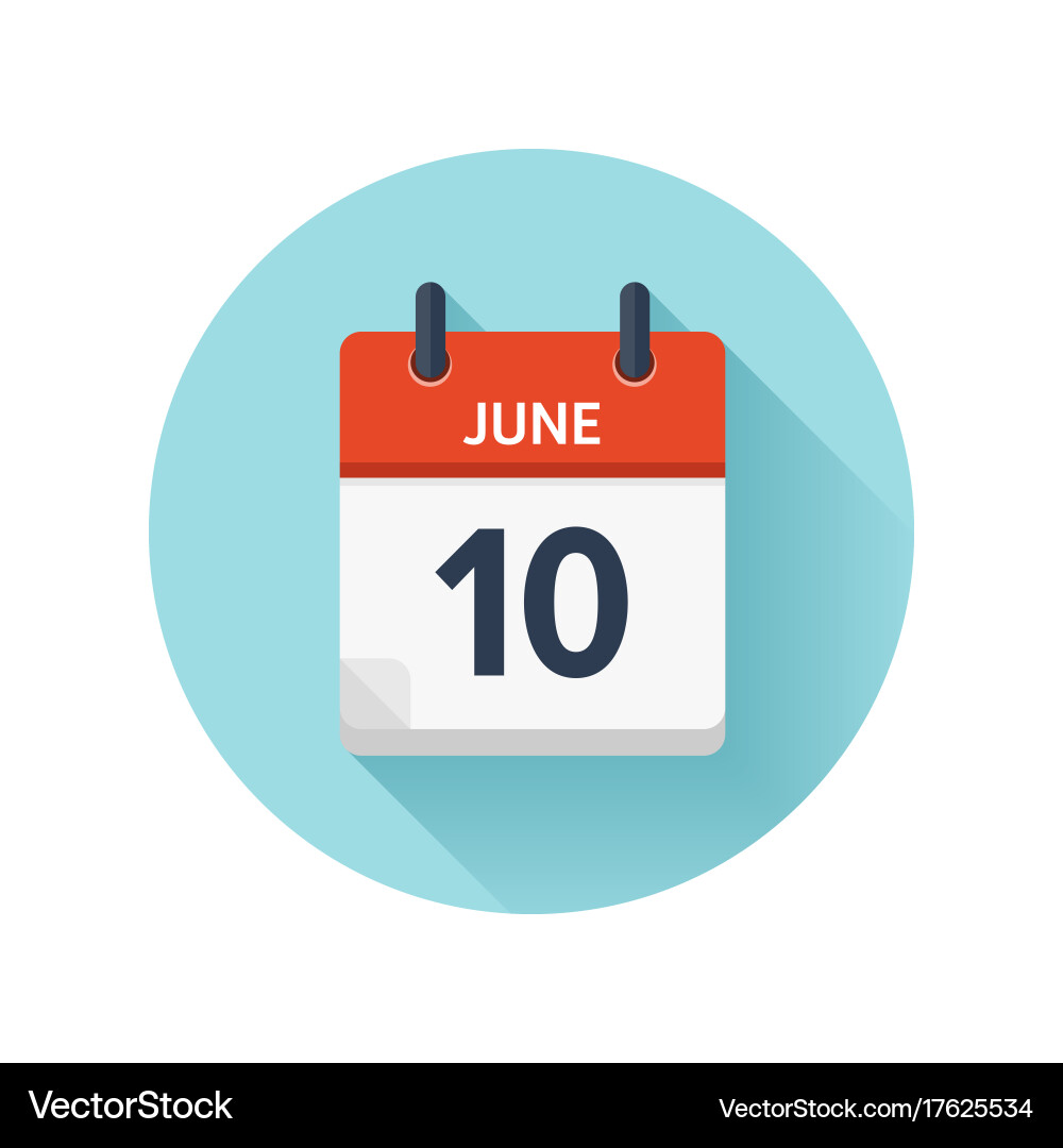 June 10 flat daily calendar icon date Royalty Free Vector