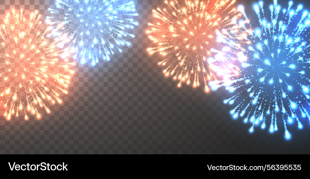 Colorful firework explosions in red blue and gold Vector Image