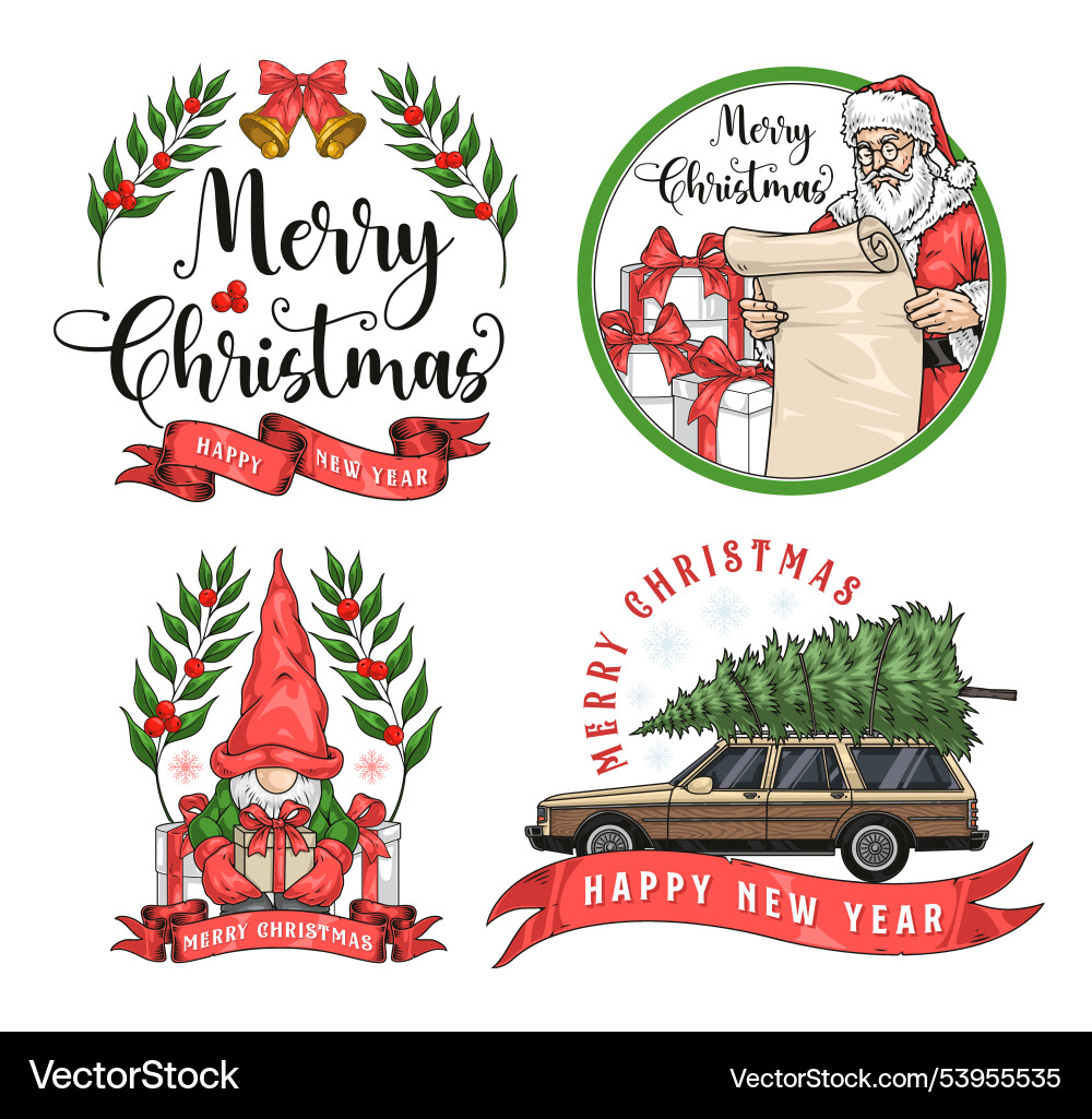 Merry christmas colorful set posters Royalty Free Vector