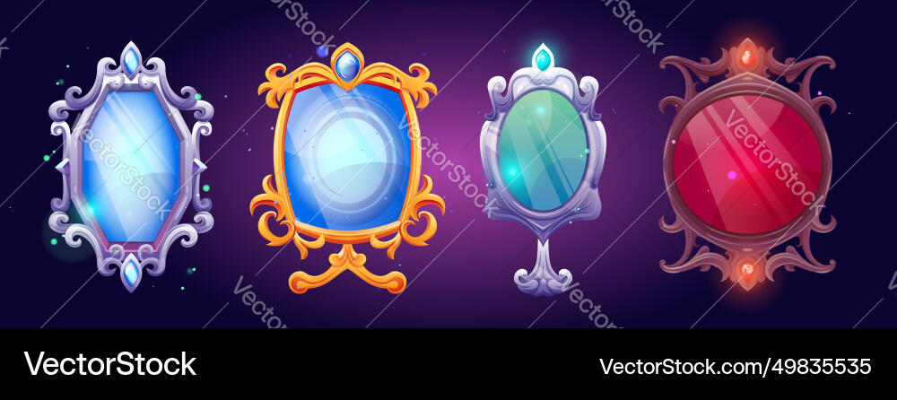 Set of magic game mirrors isolated on background Vector Image