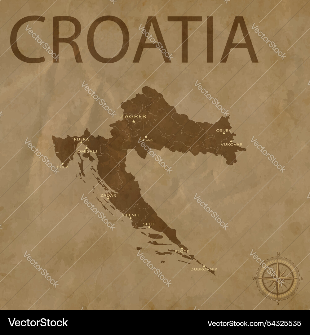 Vintage croatia map with regions borders Vector Image