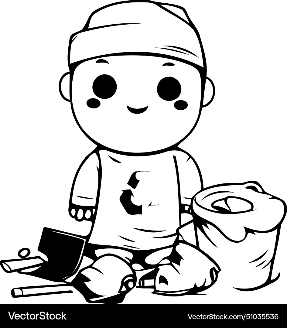 Cartoon character with trash and tools on white Vector Image