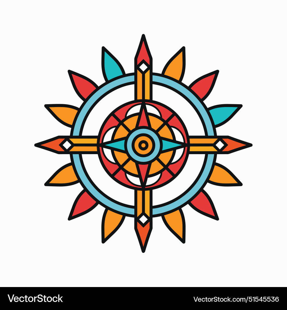 Colorful compass rose design featuring bright hues