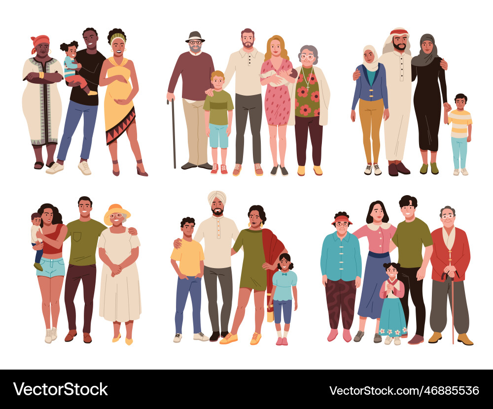 Different nationalities families various Vector Image