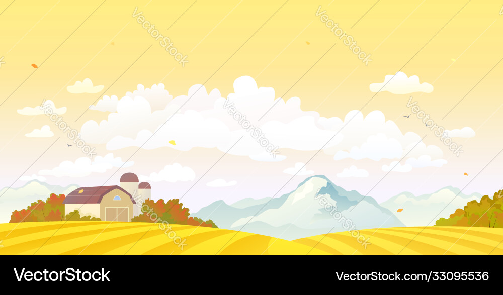 Fall farm sunset Royalty Free Vector Image - VectorStock