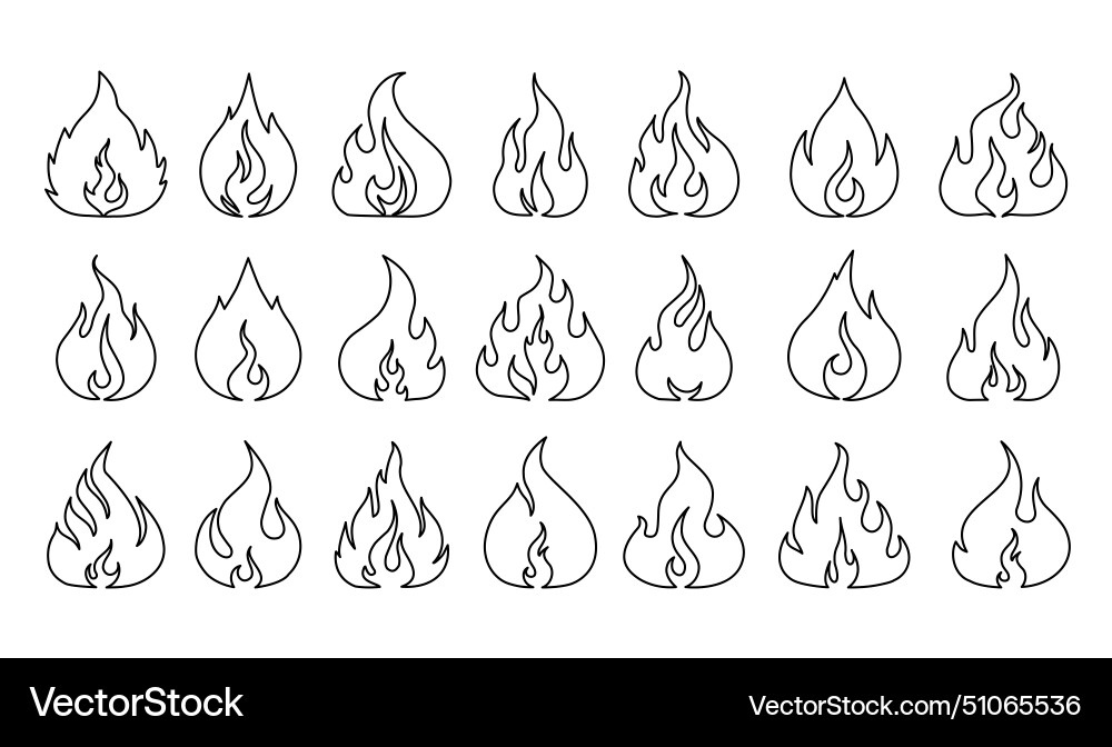 Fire line icon flame outline symbol for warning Vector Image