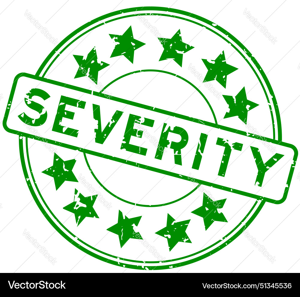 Grunge green severity word with star icon round Vector Image