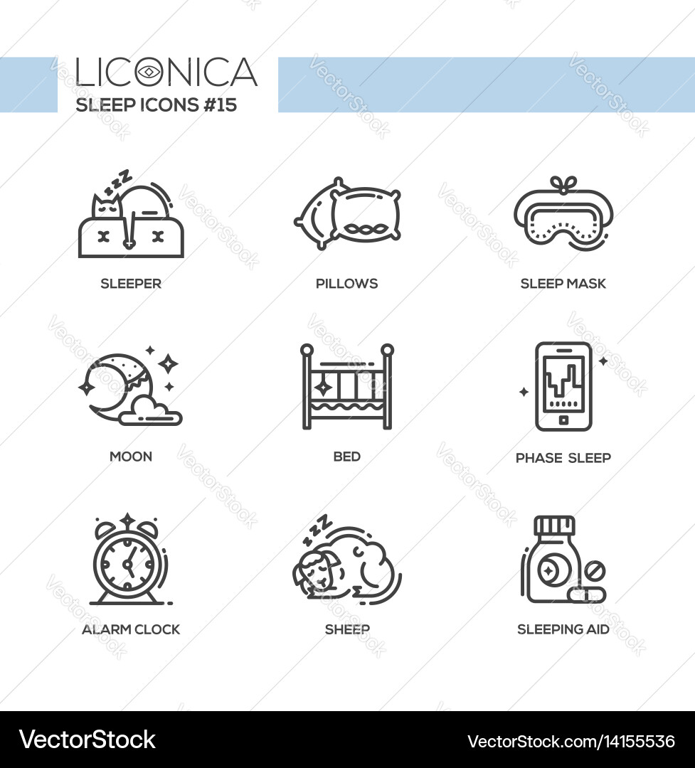 Sleep - black and white modern single line icons Vector Image